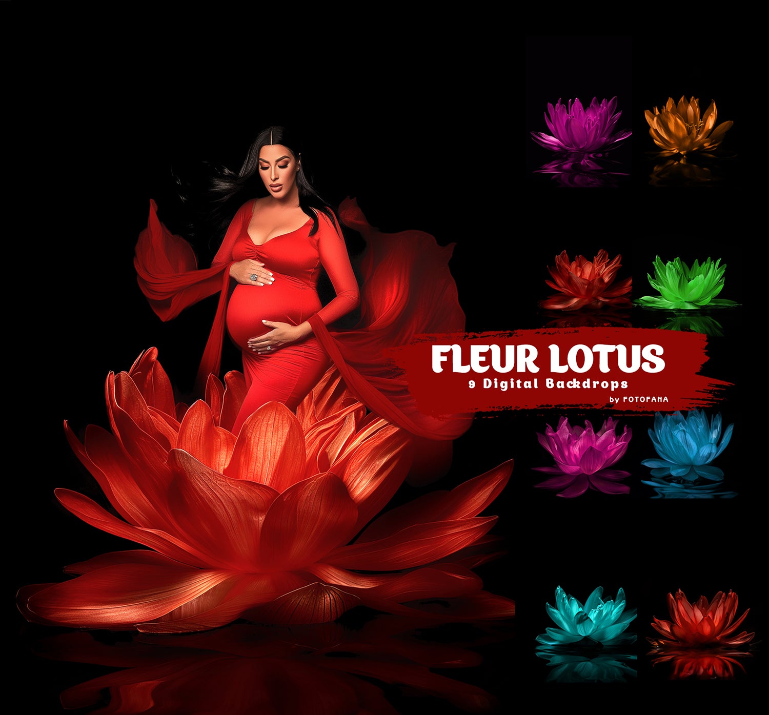 FLORAL BACKDROPS Digital Fleur Lotus Backdrop Overlay Maternity Backdr ...